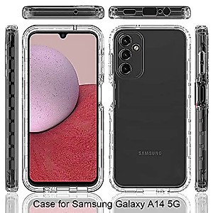 Dzxouui for Samsung A14 5G Case with [2 Pack] Screen Protector, Heavy Duty Shockproof Bumper Full Body Transparent Soft TPU Protection Cover Phone Cases for Samsung Galaxy A14 5G, Clear