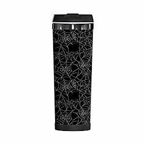 WONDERTIFY Spider Web Coffee Cup Halloween Gothic Scary Netting Coffee Mug Stainless Steel Bottle Double Walled Thermo Travel Water Metal Canteen Black Grey