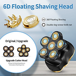 Electric Shaver for Men Rechargeable Bald Head Shavers Waterproof Mens Electric Shaver Rotary Electric Razor Cordless Shavers for Men Wet & Dry Grooming Shaving Facial Shaver for Men (Gold)