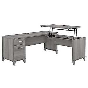 Bush Furniture Somerset 72W 3 Position Sit to Stand L Shaped Desk in Platinum Gray