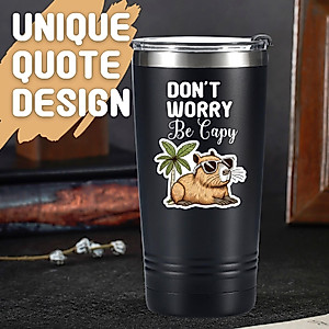 Capybara Gifts, Don't Worry Be Capy, Capybara Themed Gifts for Girls, Women, Capybara Lovers, Onebttle Stainless Steel Tumbler 20OZ Black