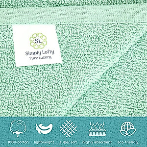 SIMPLY LOFTY Cotton Washcloths 12” x 12” (12 Pack) Premium Fingertip Towels Highly Absorbent Facial Towels for Bathroom 100% Ring Spun Cotton Wash Cloth Set (Aqua Mint)