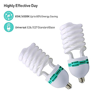 LimoStudio [2-Pack] Photo Studio 85W 6500K Full Spectrum Daylight Energy Saving Compact Fluorescent Spiral Bulb,Day Light Tone, AGG1719