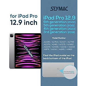 SEYMAC Case for iPad Pro 12.9 Case 2022/2021/ 2020/2018, Heavy Duty Protection Shockproof Case with Screen Protector, 360° Rotating Stand/Handle/Shoulder Strap, Supports Pencil 2 Charging, Black