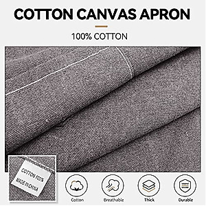 NLUS Canvas Chef Apron, Cross Back Heavy Duty Waterproof Work Apron with Adjustable Straps and Large Pockets for Men Women, Size M to XXL (GREY),27in * 30in