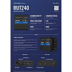 Teltonika RUT240 4G /LTE & WiFi Cellular Router with Ethernet and I/O - Verizon - RUT24002U000