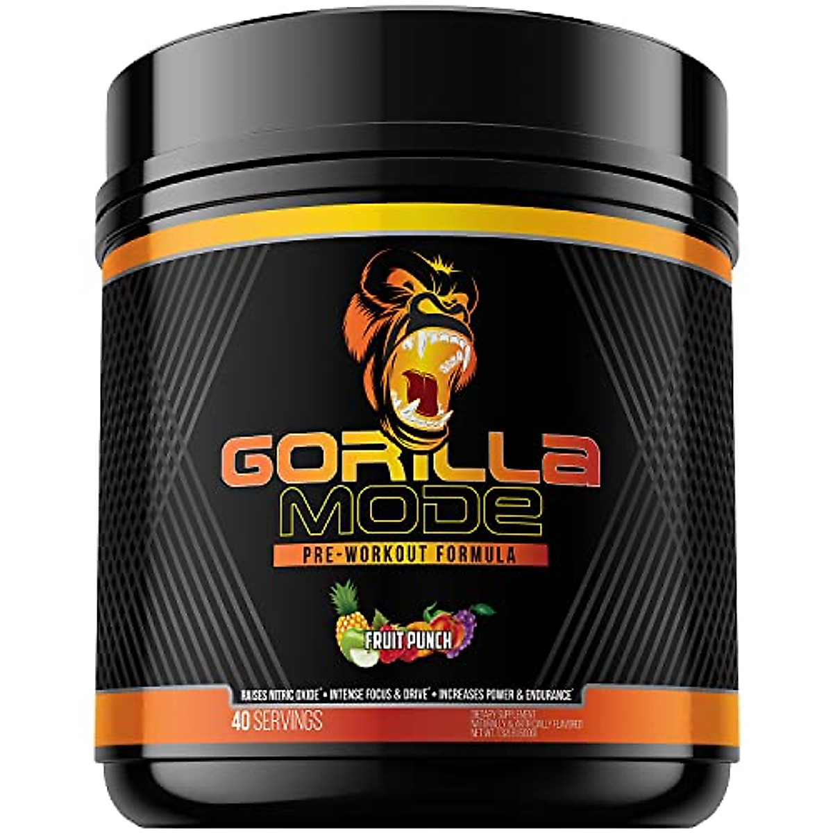 Gorilla Mode Pre Workout - Massive Pumps · Laser Focus · Energy · Power - L-Citrulline, Creatine, GlycerPump™, L-Tyrosine, Agmatine, Kanna, N-Phenethyl Dimethylamine Citrate - 600 Grams (Fruit Punch)