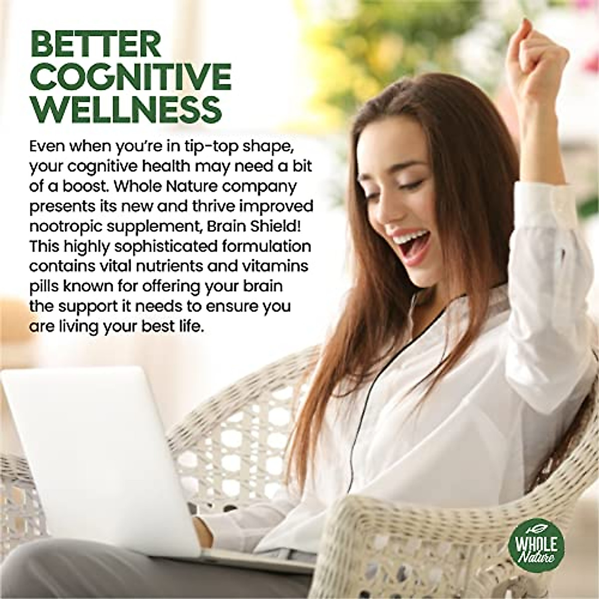 Whole Nature Brain Booster Nootropics - Brain Shield with Ginkgo Biloba, Alpha GPC and Bacopa Monnieri, Vitamin B12, B3 - Support Focus, Memory & Clarity, Energy & Stress Relief. (1)