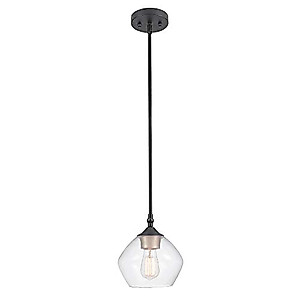 Globe Electric Harrow 1-Light Pendant, Gold Accent Socket, Shade 60312, 59.6", Matte Black with Clear Glass