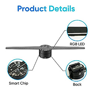 3D Holographic Fan，384LED 16.5inch Diameter 3D Animated Holographic Projection Fan，3D Holographic Display Air Fan Video Projector is Best for Business Store Shop Holiday Events Display