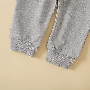 fhutpw Toddler Baby Boy Clothes 2pcs Fall Outfits Long Sleeve Solid Sweatshirt T-Shirt Top Striped Drawstring Pants Set (Little Dude- Blue & Gray, 12-18 Months)