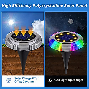 Mutois 4-Pack Solar Ground Lights Outdoor, Waterproof Solar Garden Lights with 8 Warm Lights & Multi-Color Auto-Changing Light, Upgraded Bright in-Ground Lights, Landscape Light for Pathway Yard Lawn