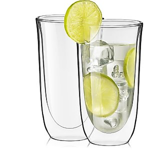 JoyJolt Spike Double Wall Glasses, Cocktail Beer Drinkware Glass Set of 2 - double walled glass 13.5 Ounces