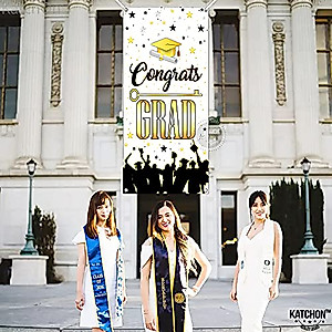 Congrats Grad Graduation Door Sign - 74x36 Inch | Congrats Grad Banner, Graduation Party Decorations 2023 | Graduation Door Banner 2023 | Graduation Decorations White and Gold | Graduation Door Cover