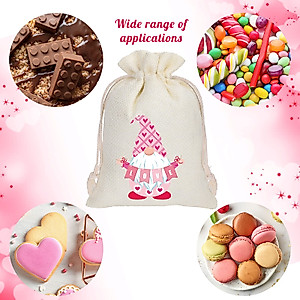 Whaline 24Pcs Valentine's Day Burlap Gift Bags Pink Gnome Pattern Drawstring Candy Bags Rustic Linen Pouches Sacks for Valentine's Day Party Favors Wedding Bridal Shower Supplies, 5 x 7Inch