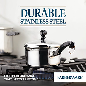 Farberware Classic Stainless Steel 1-Quart Covered Straining Saucepan, Silver