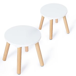 Frogprin 2 Pack Wooden Kids Stool, Perfect Matched Sensory Table, Toddler Step Stool Multi-Purpose Sitting Stool Children's Small Stool 10.23in Round Stool Stable Natural Anti-Slip