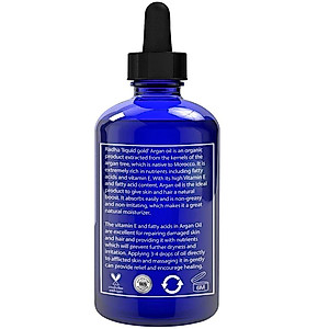 Radha Beauty Argan Oil USDA Certified Organic, 4 oz. - 100% Pure Cold Pressed Moisturizing, Rejuvenating Oil for Face, Skin, Hair, Men & Women