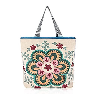 Hibala Tote Handbags for Women Large Embroidered Canvas Shoulder Bag Daily Bag Boho Bag (Mandala pattern)