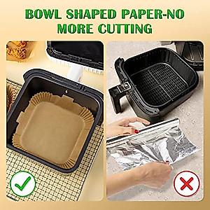 MOSFiATA Air Fryer Disposable Paper Liner- Square Non-Stick Parchment Paper Liners, Oil-proof, Water-proof Cooking Baking Roasting Filter Paper for Air Fryers Basket, Microwave Oven (7.9 IN-120PCS)