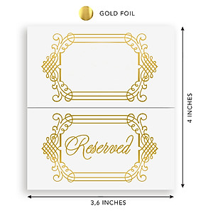 K11 Photo Design Reserved Signs for Wedding, 20-Pack, Reserved Table Cards, Gold Foil, Seating Signs, for Party, Tent Place Cards for Table, with Space to Write, VIP, Double Sided Reserved 7