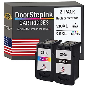 DoorStepInk Remanufactured in The USA Ink Cartridge Replacements for Printer Canon PG-210XL 210 XL CL-211XL 211 XL 1 Black 1 Color Cartridges for Canon Pixma iP2700 MP250