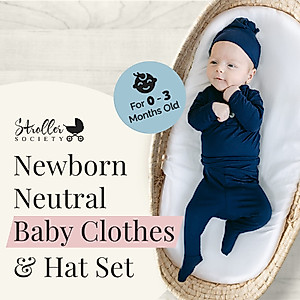 Stroller Society Newborn Baby Take Home Outfit and Hat Set, Cozy Gender Neutral Baby Clothes, Comfy Newborn Outfit for Boys and Girls, Stylish Newborn Clothes, 0 to 3 months old, Navy Blue