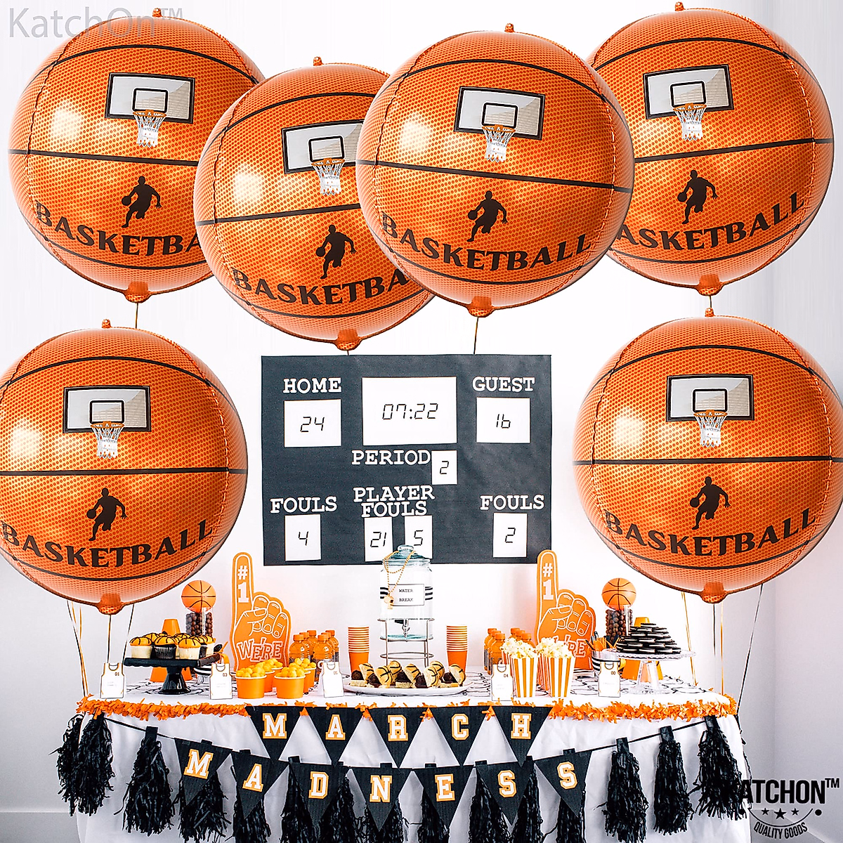 KatchOn, Big 22 Inch Basketball Balloons - Pack of 6, Basketball Foil Balloons | Basketball Balloon, Basketball Party Decorations, Basketball Senior Night Decorations | Basketball Birthday Decorations