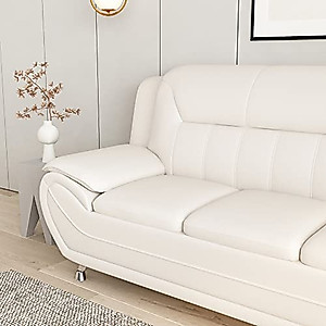 US Pride Furniture Michael Collection Modern Style Faux Leather Couch-Versatile 3 Seater Accent Piece for Living Room, Bedroom or Office-Comfortable Design and Elegant Look, 79" Sofa, Snowy White