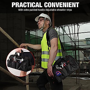 WORKPRO 14-inch Tool Bag, Multi-pocket Tool Organizer with Adjustable Shoulder Strap, W081021A , black