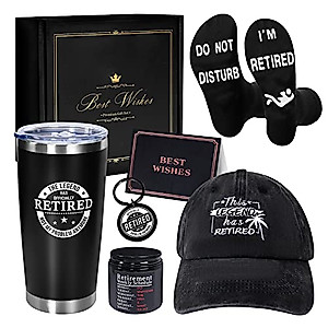 Retirement Gifts for Men, Funny Retired Presents Include Insulated Tumbler Baseball Cap Socks Keychain Scented Candle with Gift Box for Dad, Coworkers, Friends, Retired People