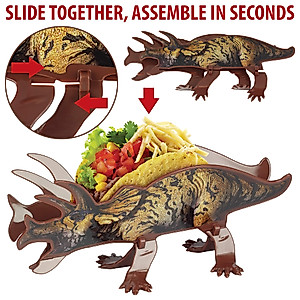 Dinosaur Taco Holders - T-Rex Premium Novelty Taco Stand and Set of 4 Dino Flat Fold Stands
