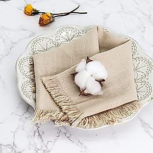 Dololoo Handmade Cloth Napkins, Cotton Linen Cloth Napkins with Fringe, Versatile Handmade Square Rustic Fringe Napkins for Dinner, Wedding and Parties, 18 x 18 Inches Set of 4, Beige