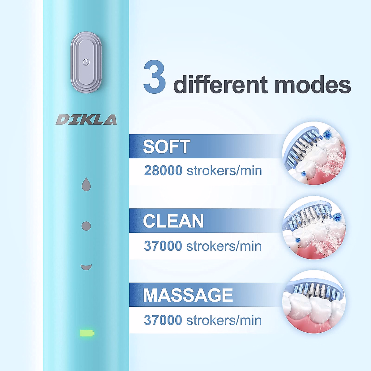 Sonic Electric Toothbrush, 3 Modes Rechargeable Tooth Brush with 8 Dupont Bristles, Smart Timer, Whitening Electric Toothbrushes for Adults and Kids (Green)