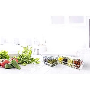 Six Compartment Condiment & Spice Box Serving Set with Spoons - 2 & 4 Section Seasoning Storage Container Rack Combo Set with Removable Cruet Jars (5.75 oz capacity each) | by ImpiriLux