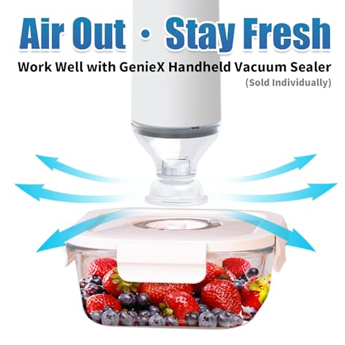 GENIEX Glass Vacuum Food Storage Containers Set - 3pc Square Vacuum Seal Containers for Meal Prep, Fruit Preservation, and Marinades - Easy Clean Food Saver for Vacuum Seal (Sealer Sold Separately)