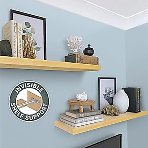 Wood Floating Shelves, 100% Ash Wood, Set of 2-Rustic Shelf 15.7" Wide Wooden Wall Shelves, Made in Europe, for Living Room Bedroom Kitchen Bathroom Farmhouse, Natural Color, 15.7"x 6.2"