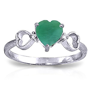 Galaxy Gold GG 14k White Gold Genuine Diamonds & Heart-shaped Natural Emerald Ring - Size 7.0