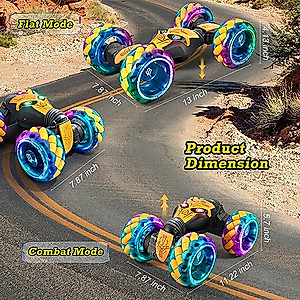 1:12 Gesture Sensing RC Stunt Car Toys 2.4GHz Rotating Wall Climbing Twist 4WD Large Remote Control Car Toys Off Road Monster Truck 360° Flips Lights with Music Drift Rc Car for Boys Age 8-12, Yellow
