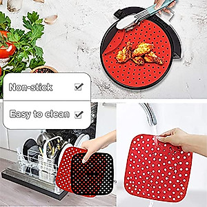 3 PCS Reusable Air Fryer Liners,Square Air Fryer Silicone Liners for Air Fryer Basket,Non-Stick Air Fryer Accessories Basket Mats Replacement for Parchment Paper, BPA Free. (Black Red Green, 8.5 in)