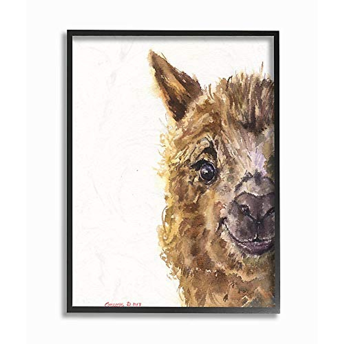 Stupell Industries Baby Llama Head Watercolor Painting Black Framed Wall Art, 11 x 14, Multi-Color