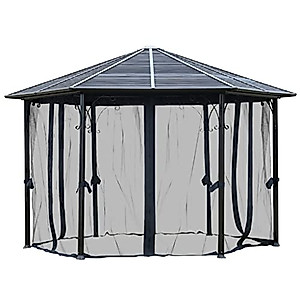 CZDYUF 13' X 13' Hardtop Hexagonal Gazebo Canopy with Steel Roof, Heavy-Duty Aluminum Alloy Frame Ventilating Mesh Sidewalls