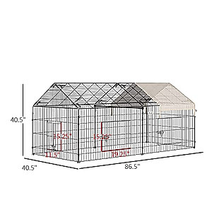 PawHut 7.2' Small Animal Playpen with Cover, Multifunctional Metal Pet Exercise Pen Large Metal Chicken Coop, Outdoor Bunny Pen, Easy to Store & Set-up, Beige