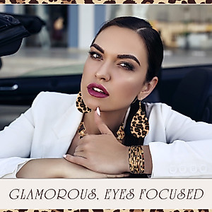 Junkin 3 Pieces Bohemia Leopard Jewelry Set Multilayer Leather Cuff Bracelet Leopard Print Earrings Leopard Print Necklace Collar Bib for Women