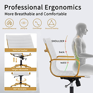 LUXMOD Ergonomic Computer Chair – Ultimate Comfort for Long Hours – Adjustable Swivel White and Gold Desk Chair – Ideal for Home Office – Stylish Gold Office Chair