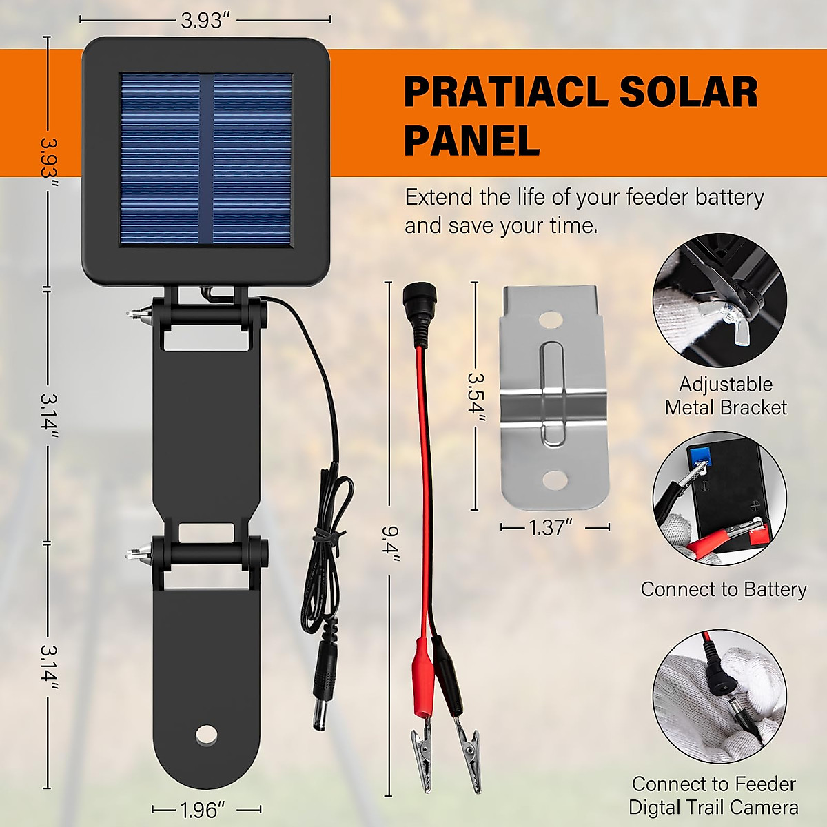 6V Solar Panel for Deer Feeder, Efficient Solar Panel Charger w/Adjustable Mounting Bracket & Alligator Clips, 6V Solar Panel Compatible with Game Feeder Timer & 6V Rechargeable Batteries