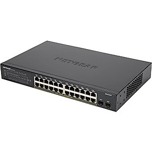NETGEAR 26-Port PoE Gigabit Ethernet Smart Switch (GS324TP) - Managed, with 24 x PoE+ @ 190W, 2 x 1G SFP, Desktop or Rackmount, S350 series