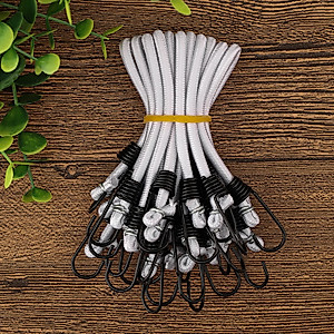 ZHOUBIN 9 inch Mini Short White Bungee Cords with Hooks, 12 Pcs