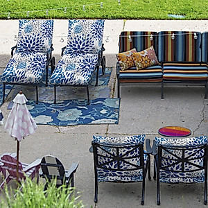 Briwooody Boho Outdoor Deep Seat Cushion Set Waterproof Outdoor Seat Cushion Floral Printed Patio Chair Cushions Set Lawn Furniture Cushions for Patio Garden (Blue Geometric Flower,24 x 24 in)