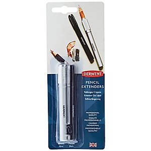 Derwent Pencil Extender Set, Silver and Black, for Pencils up to 8mm, (2300124), 2 Count (Pack of 1)